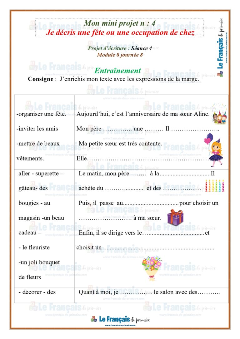 4ème Projet d'écriture : L'anniversaire | Le français du primaire