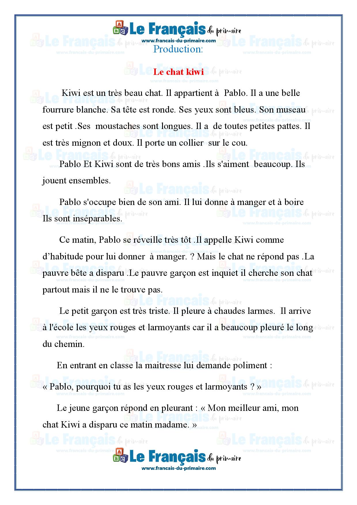 Le chat KIWI 4ème année | Le français du primaire