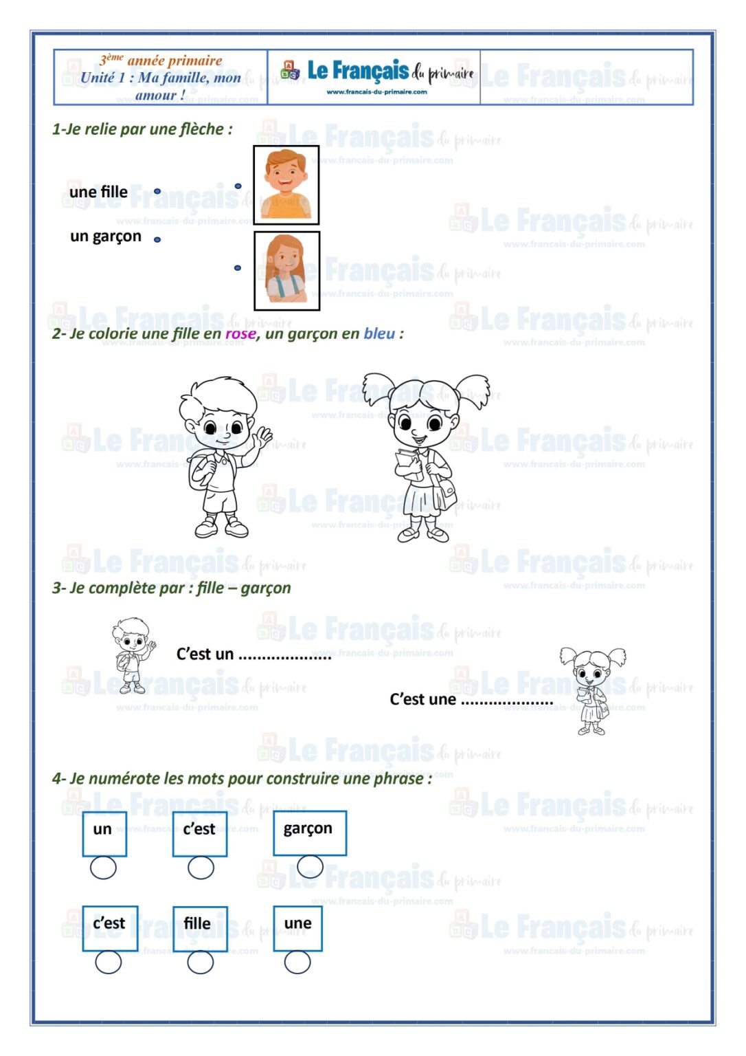 Remédiation Unité 1 : Ma famille , mon amour ! 3ème année | Le français ...