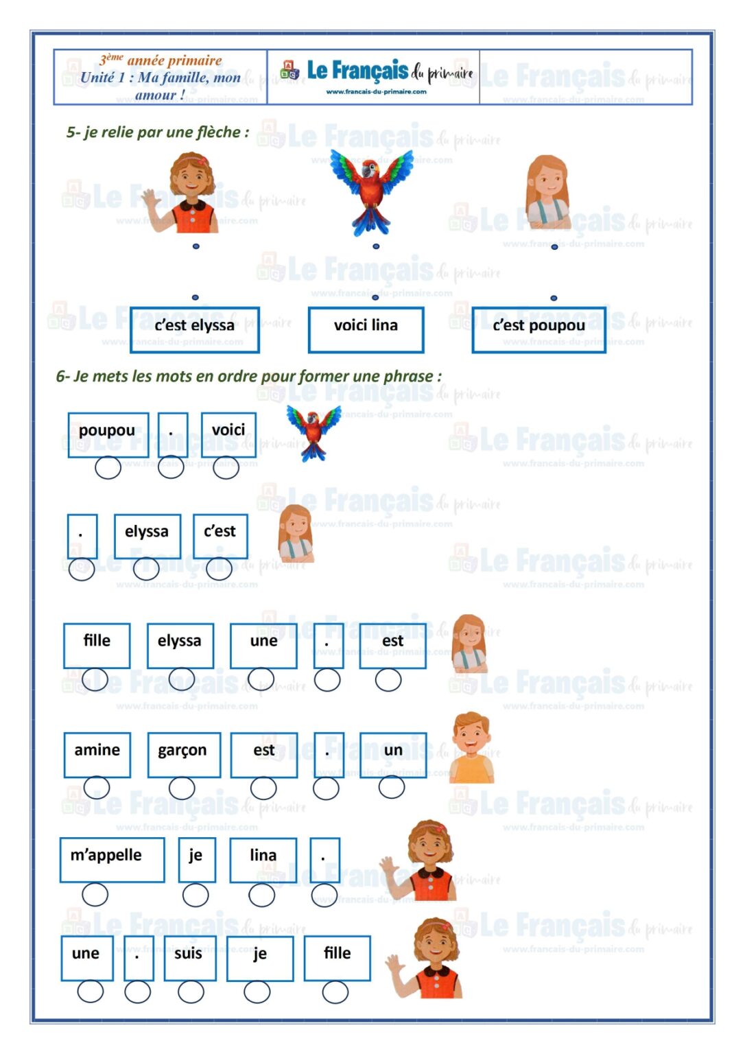 Remédiation Unité 1 : Ma famille , mon amour ! 3ème année | Le français ...