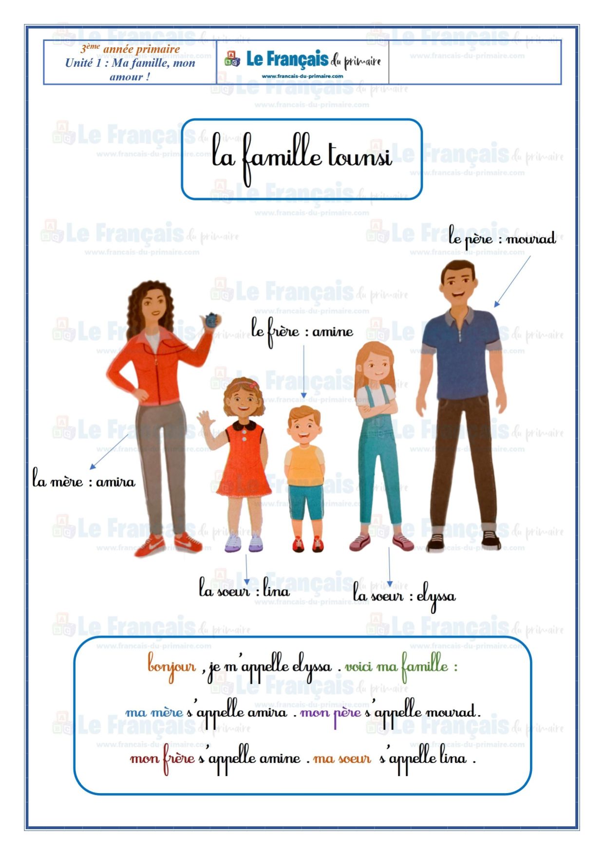 Remédiation Unité 1 : Ma famille , mon amour ! 3ème année | Le français ...
