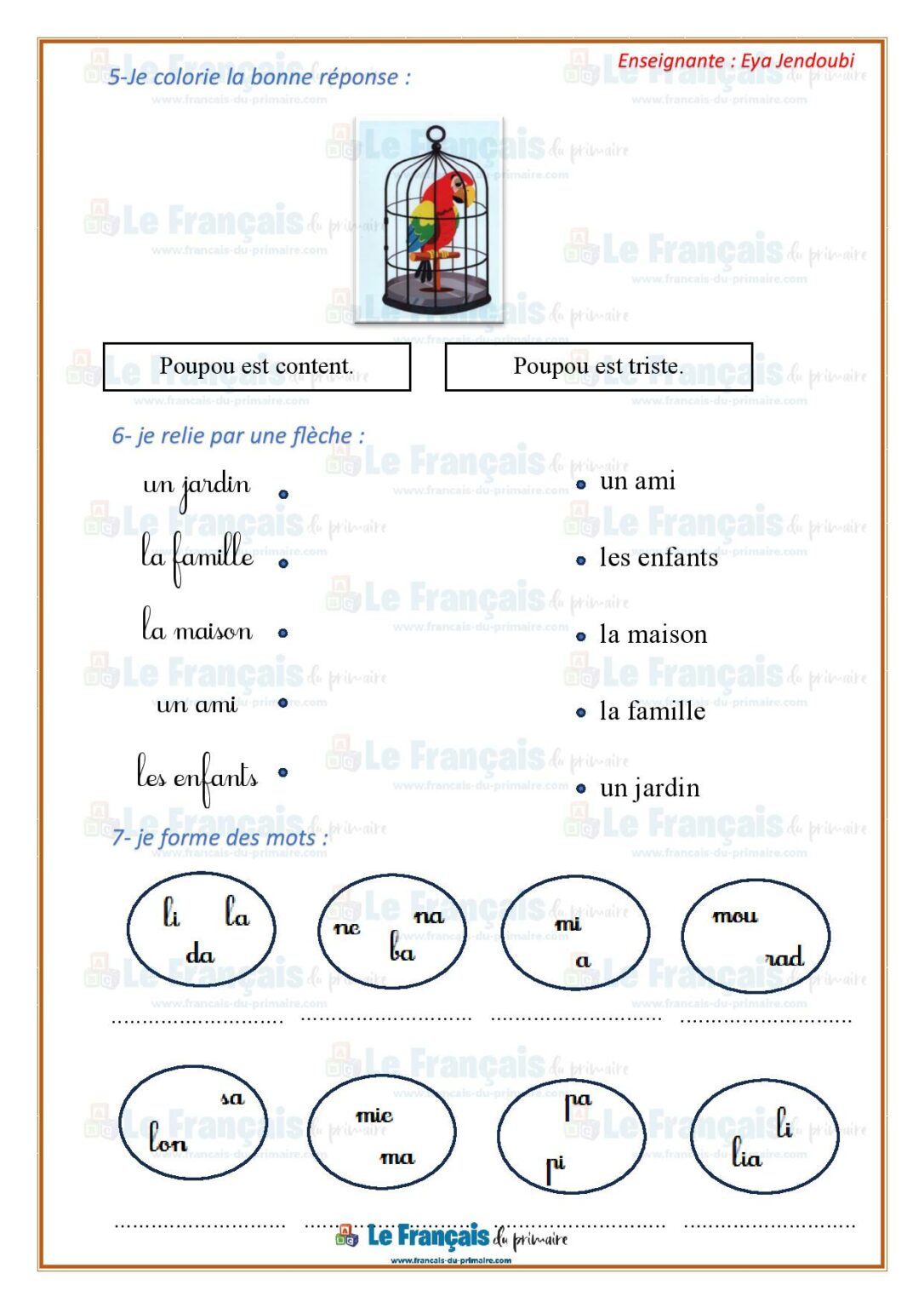 Unité 1 : Ma famille , mon amour/Exercices de remédiation | Le français ...