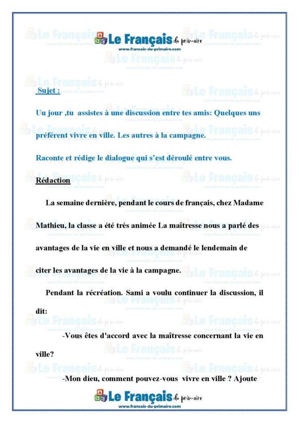 Production écrite (la vie en ville et la vie à la campagne) | Le ...