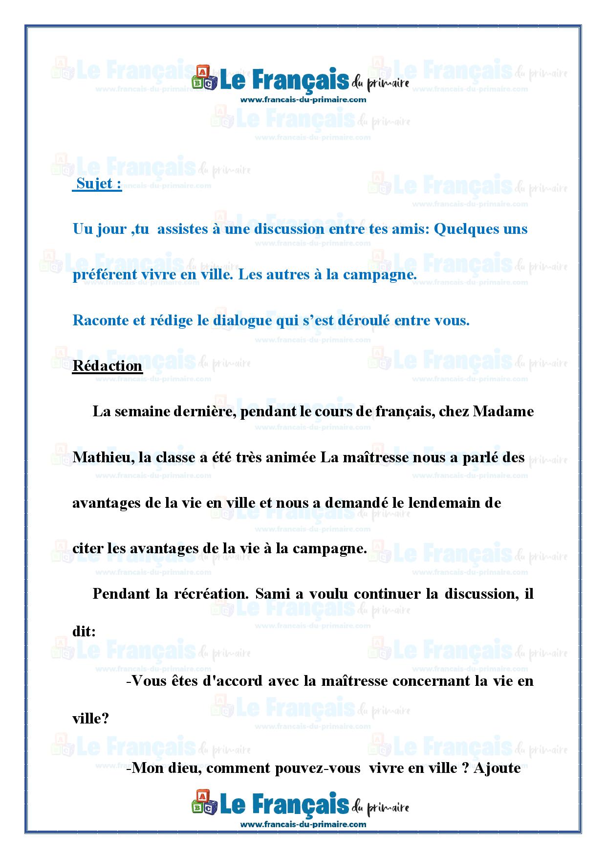 Production écrite (la vie en ville et la vie à la campagne) | Le ...