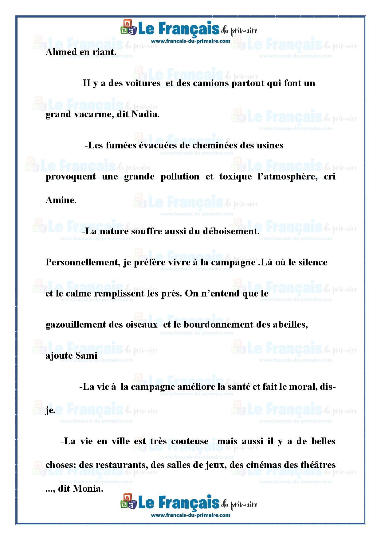 Production écrite (la vie en ville et la vie à la campagne) | Le ...