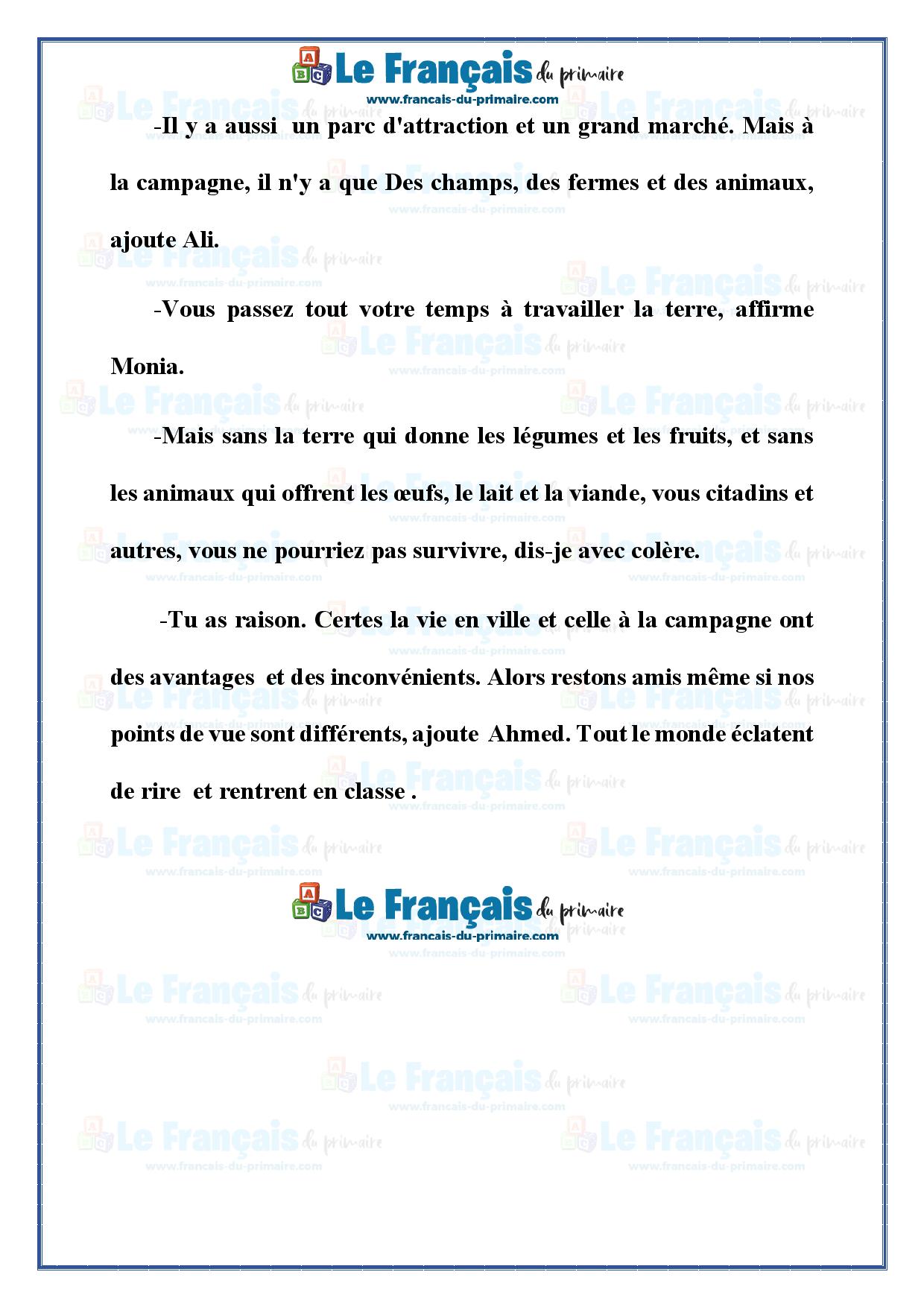 Production écrite (la vie en ville et la vie à la campagne) | Le ...