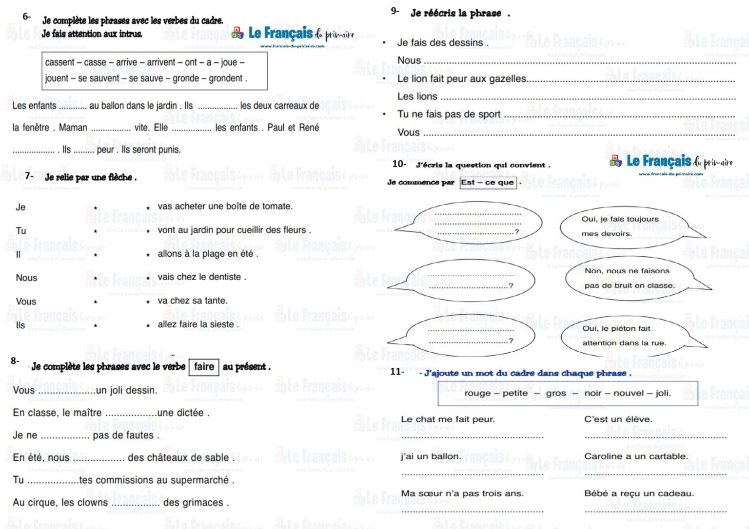 4ème année exercices Modules 5 et 6 | Le français du primaire