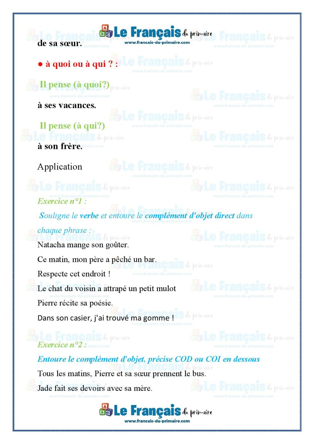 Les compléments d’objets directs et indirects | Le français du primaire