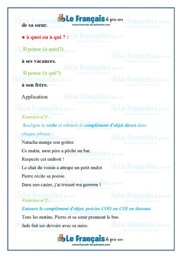 Les compléments d’objets directs et indirects | Le français du primaire