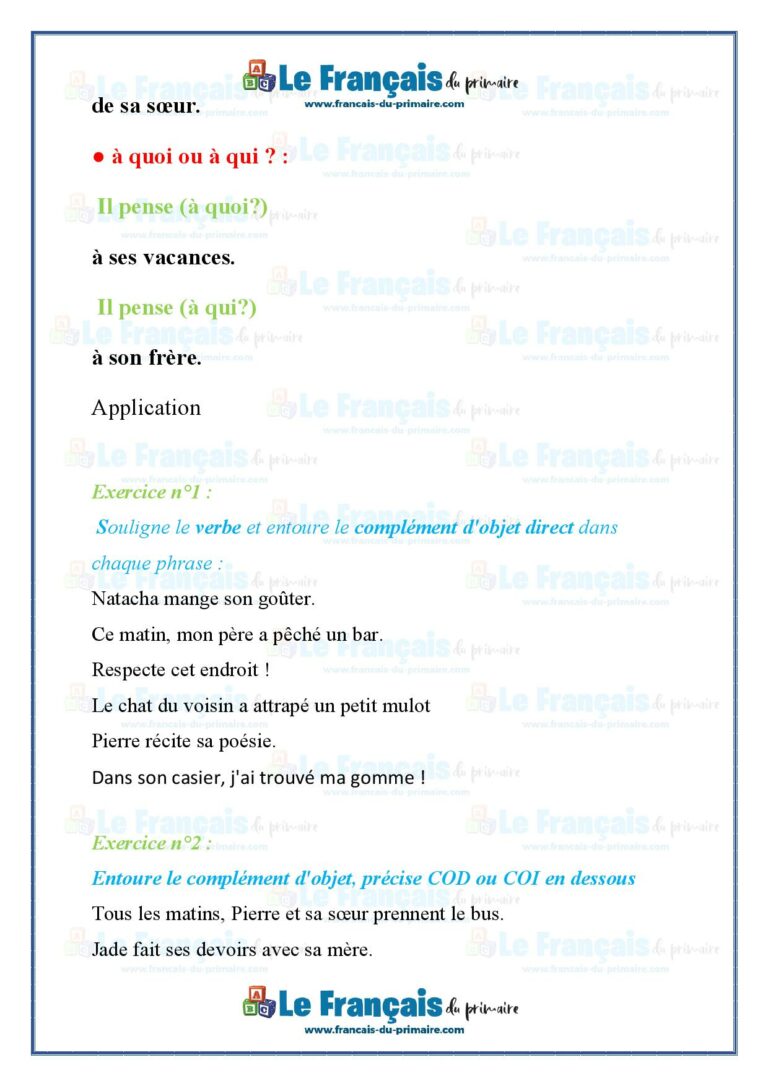 Les compléments d’objets directs et indirects | Le français du primaire