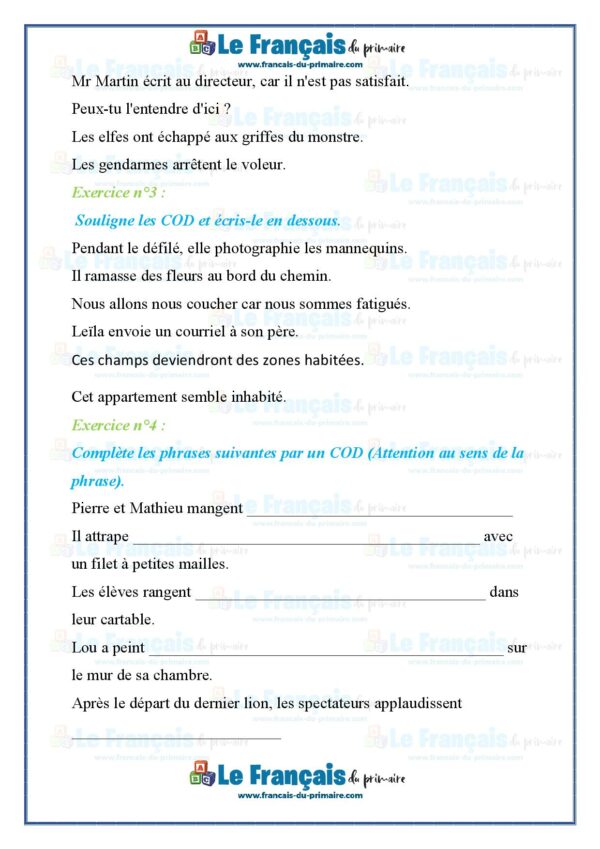 Les compléments d’objets directs et indirects | Le français du primaire