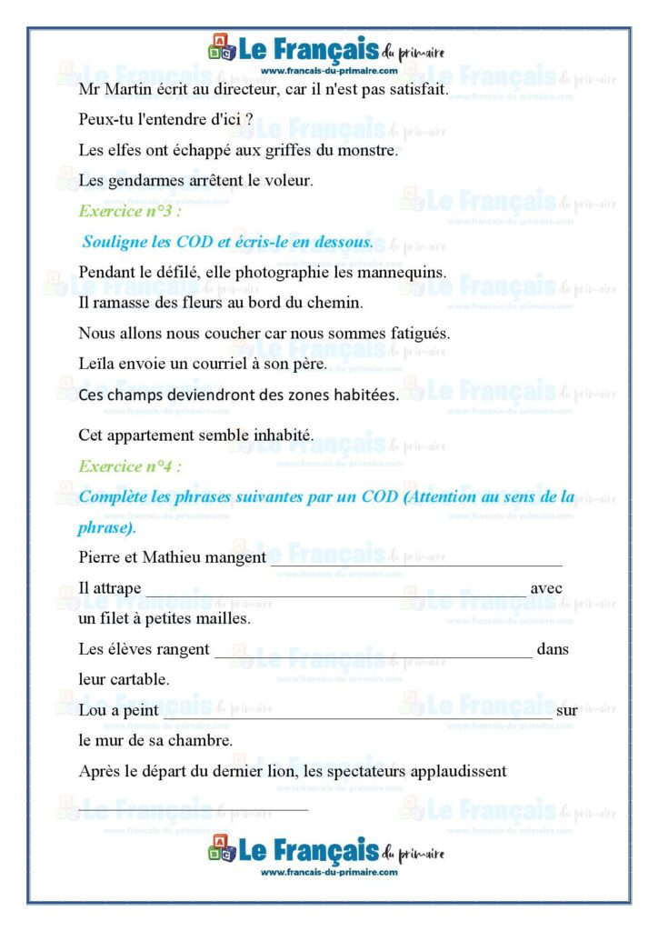 Les compléments d’objets directs et indirects | Le français du primaire