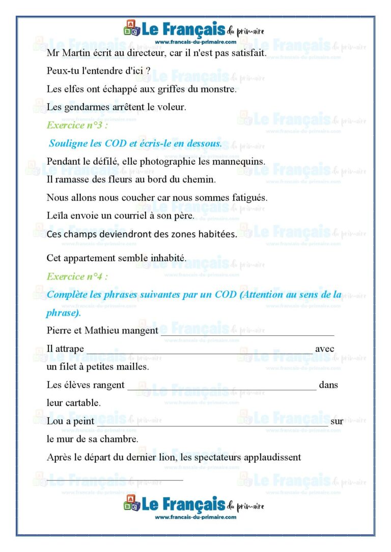 Les compléments d’objets directs et indirects | Le français du primaire