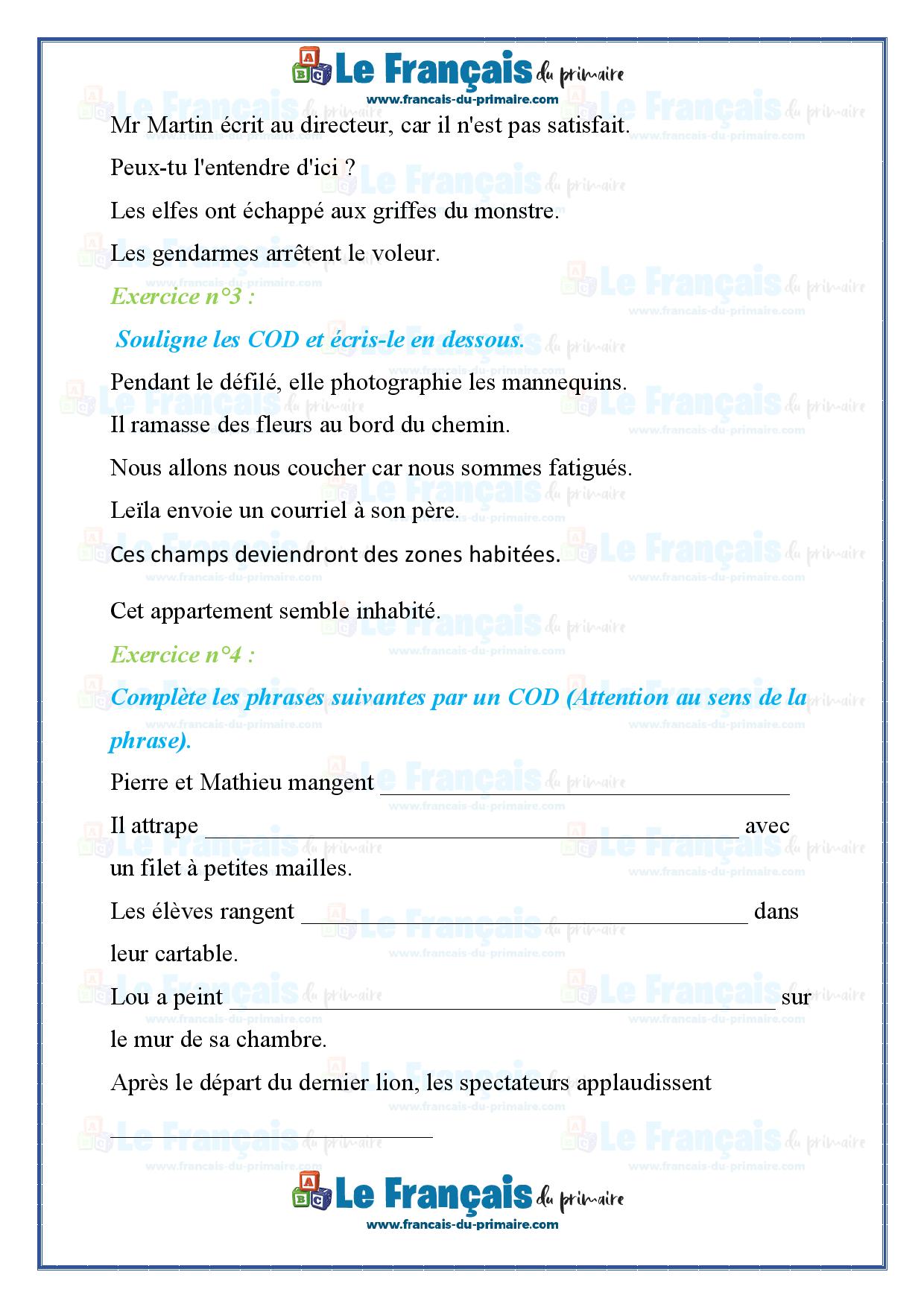 Les compléments d’objets directs et indirects | Le français du primaire