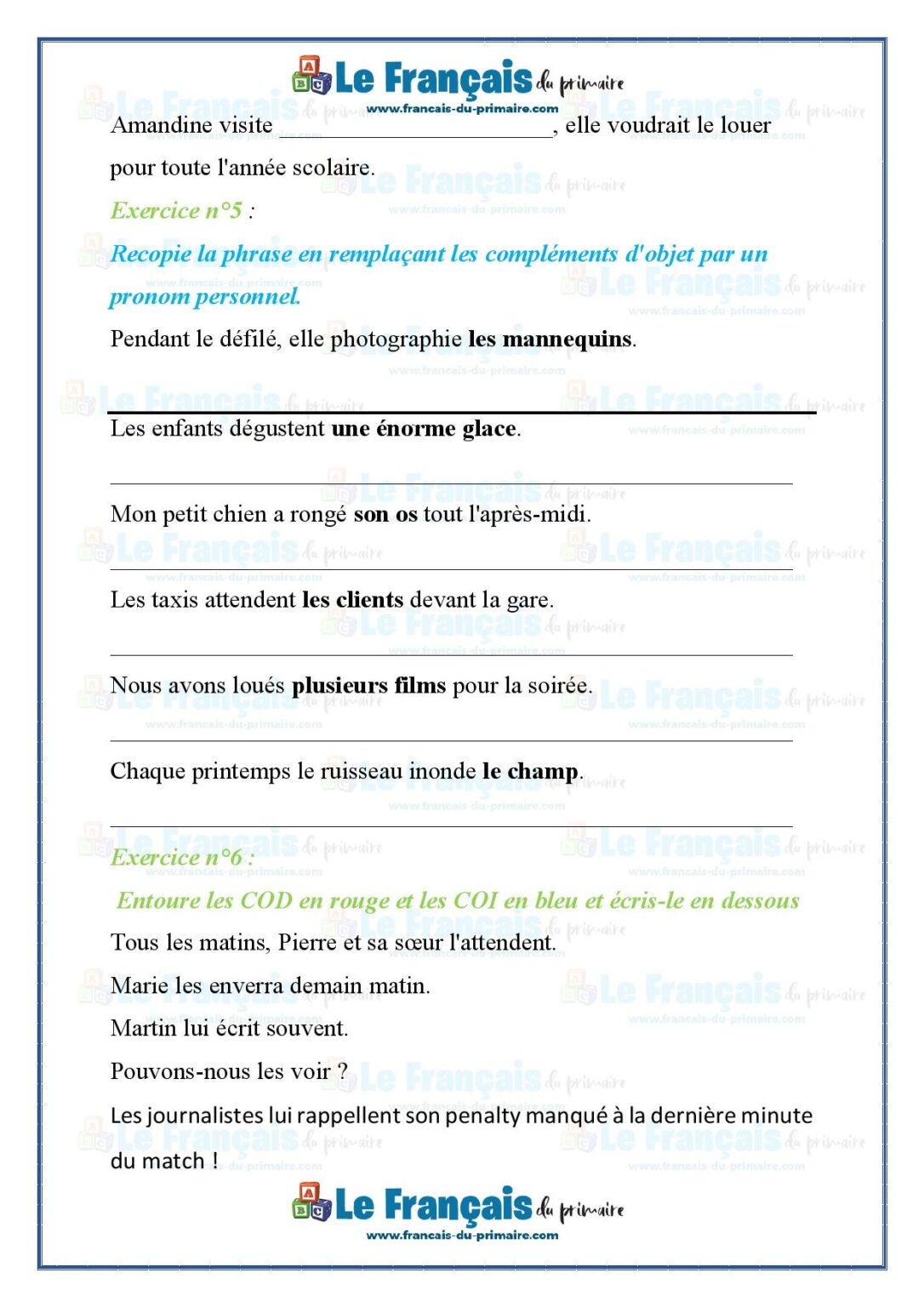 Les compléments d’objets directs et indirects | Le français du primaire
