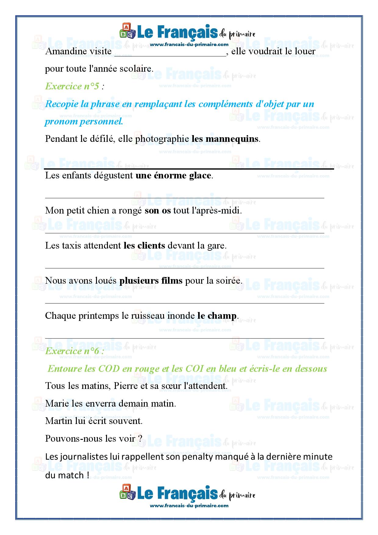 Les compléments d’objets directs et indirects | Le français du primaire