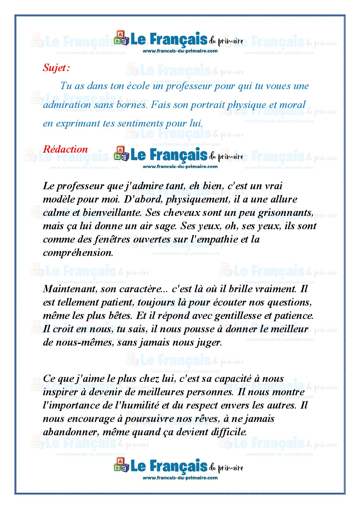 Production écrite :Mon professeur | Le français du primaire