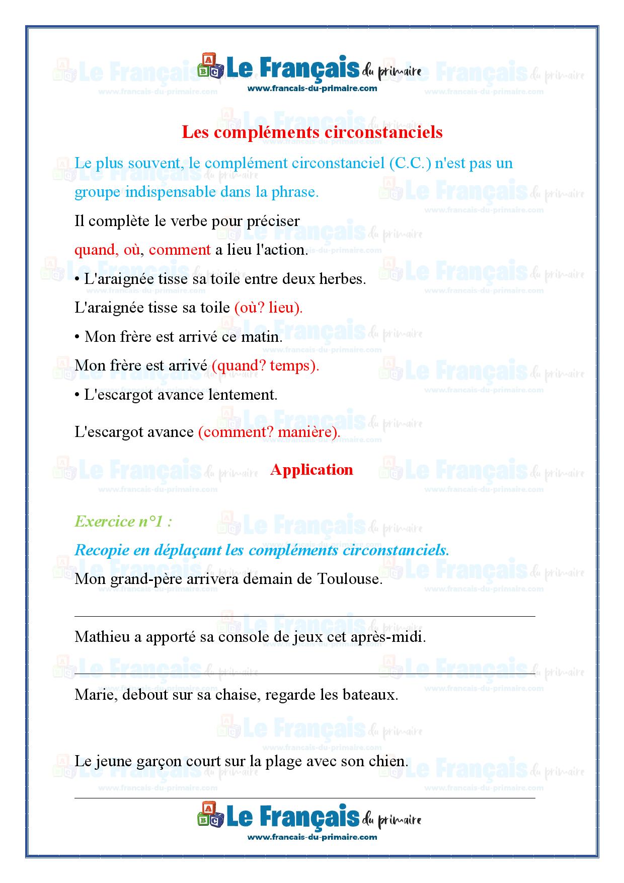 Les compléments circanstanciels | Le français du primaire