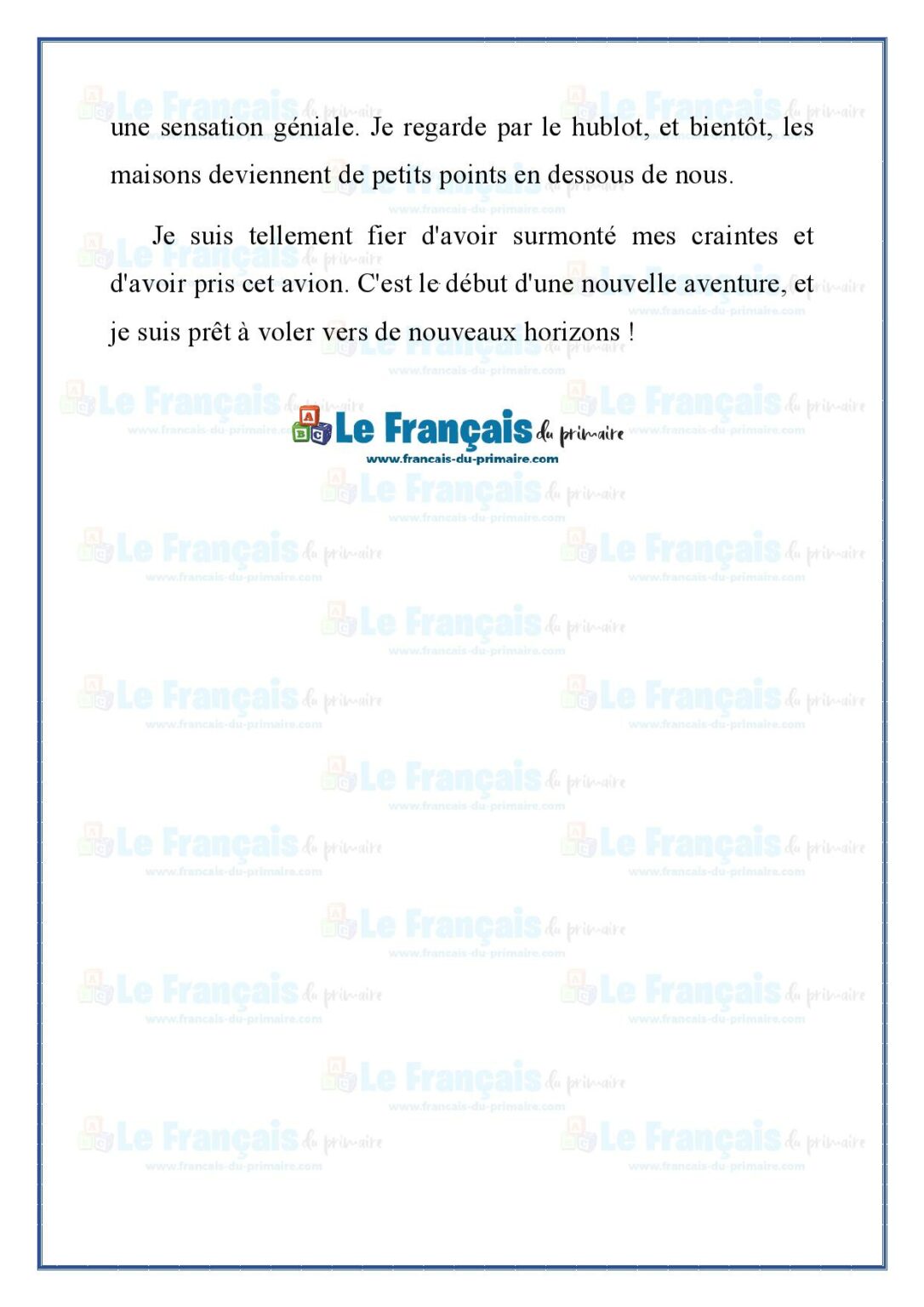 Production écrite:Mon premier voyage en avion | Le français du primaire