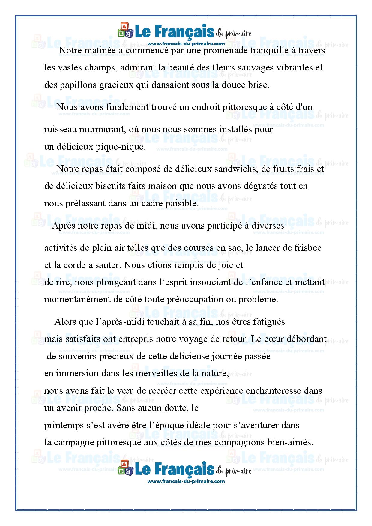 Production écrite: Visite à la campagne 2 | Le français du primaire