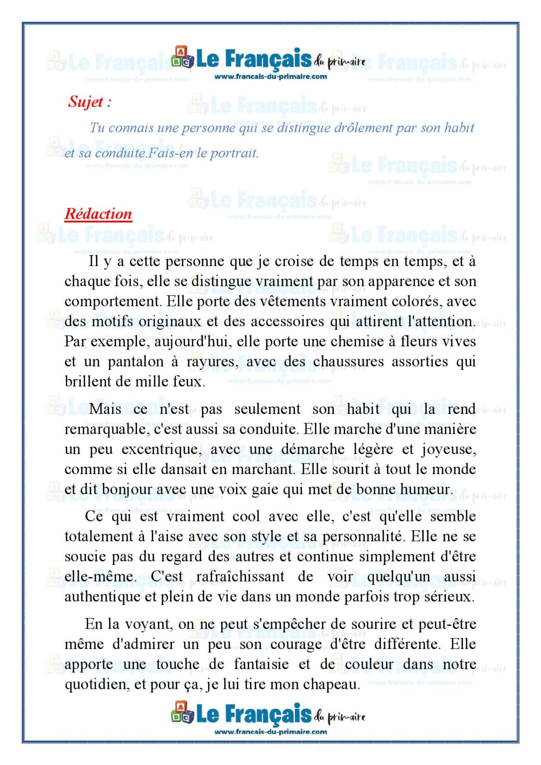 Production écrite: Une personne spéciale | Le français du primaire