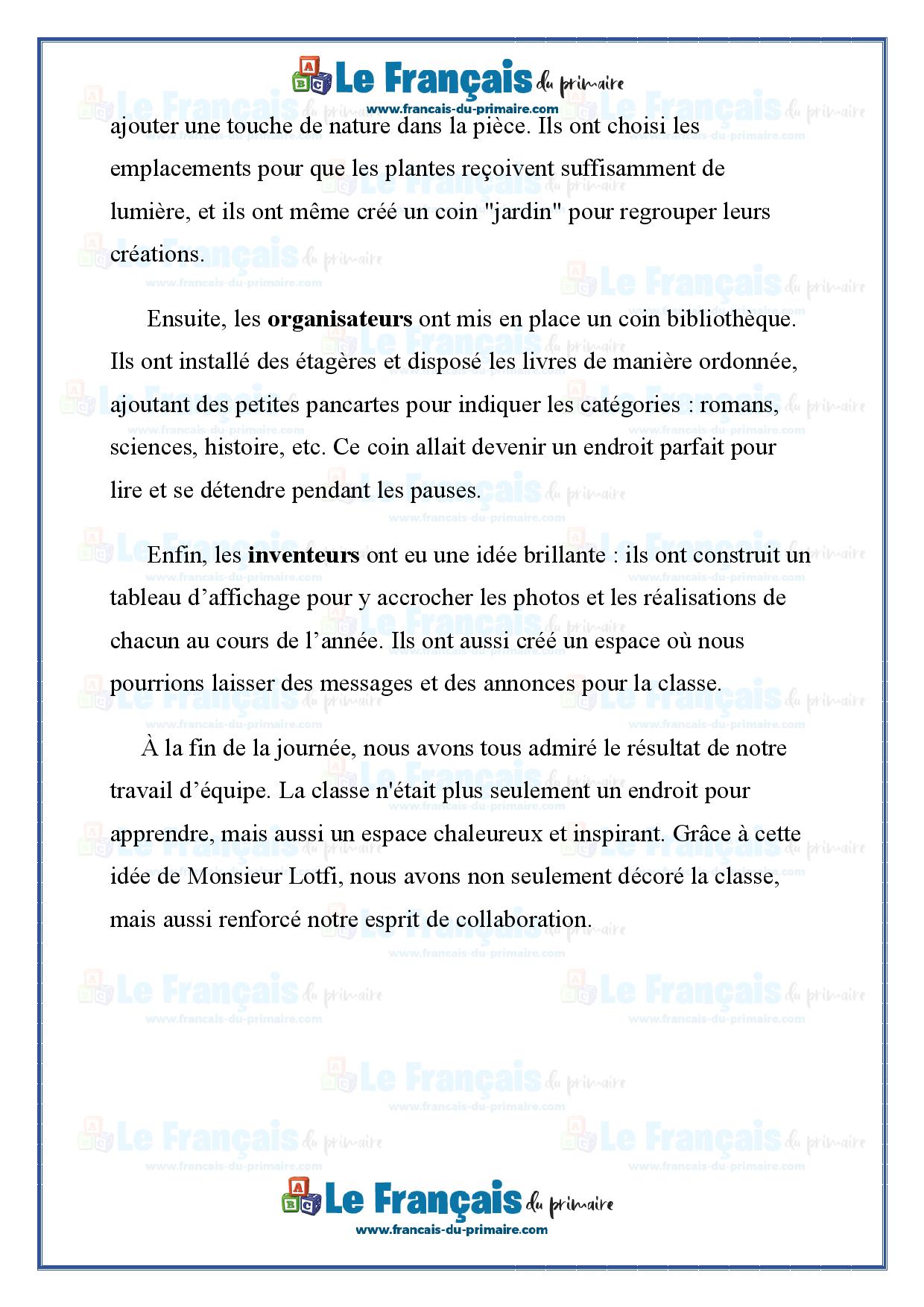 Production écrite :Le nettoyage de l'école | Le français du primaire