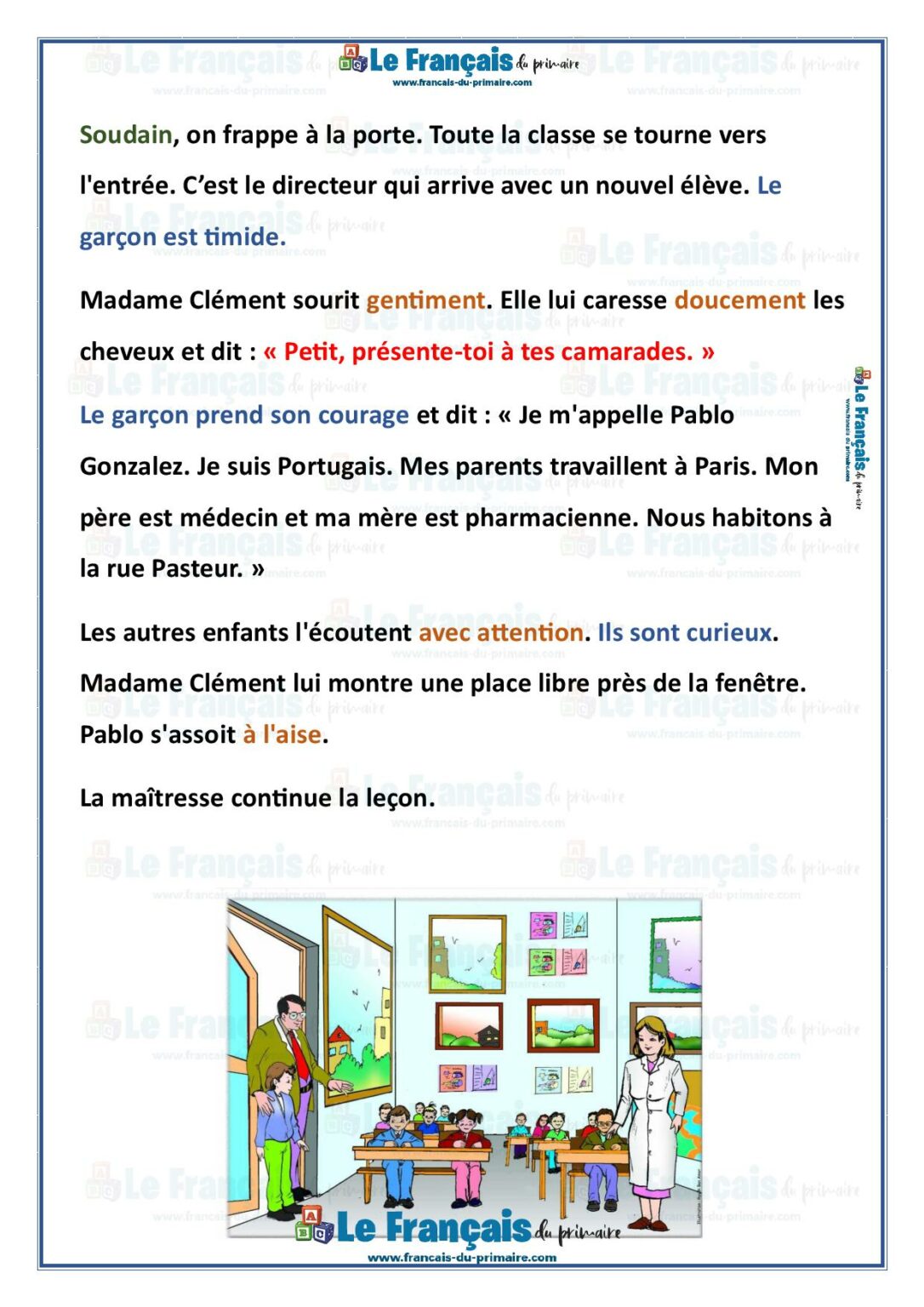 Production: Le nouvel élève | Le français du primaire