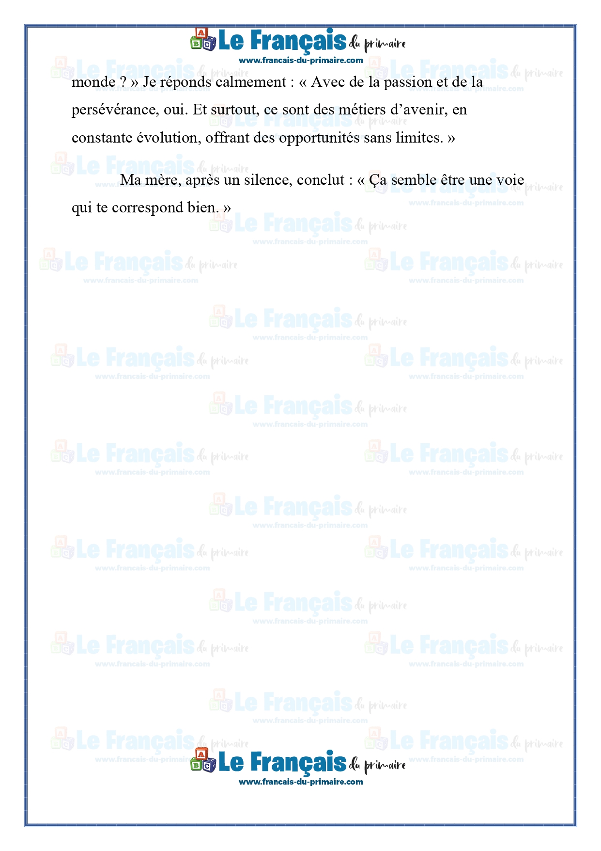 Production écrite :Le travail (2 rédactions) | Le français du primaire