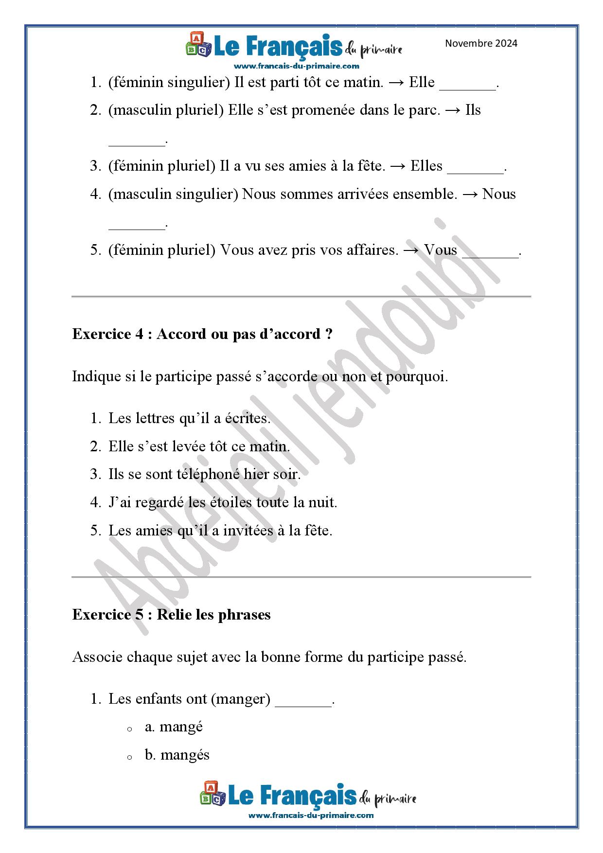 Conjugaison :Accord du participe passé | Le français du primaire