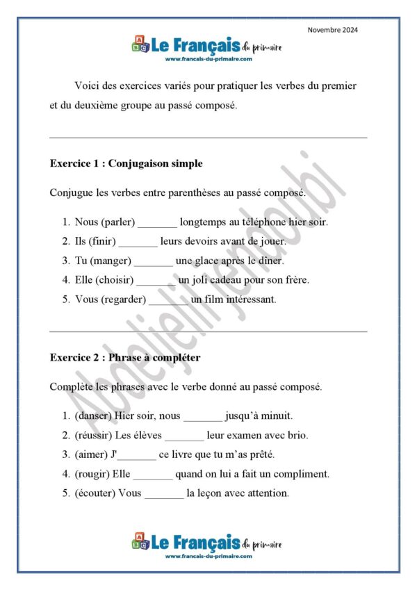 Conjugaison :Les verbes du 1er et du 2ème groupe au passé composé | Le ...
