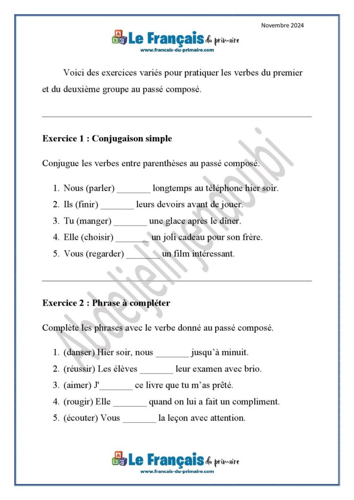 Conjugaison :Les verbes du 1er et du 2ème groupe au passé composé | Le ...