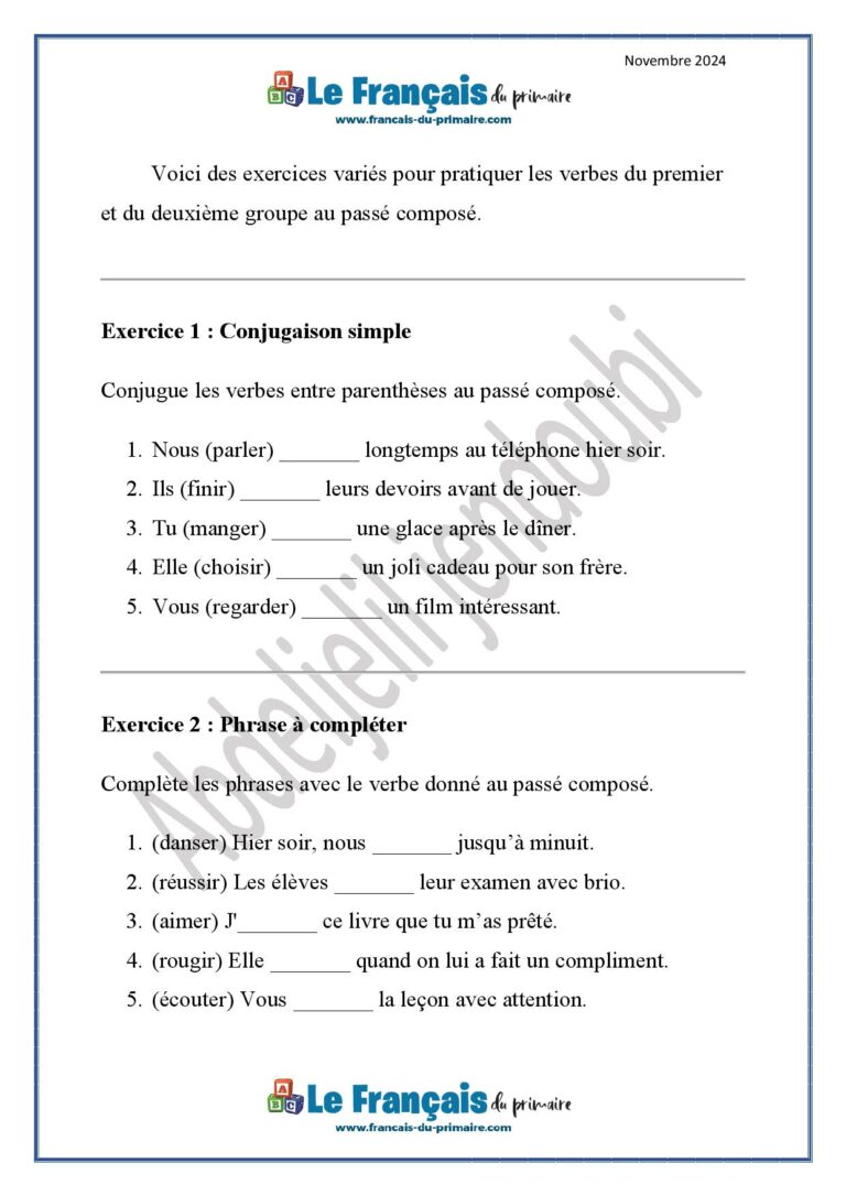 Conjugaison :Les verbes du 1er et du 2ème groupe au passé composé | Le ...