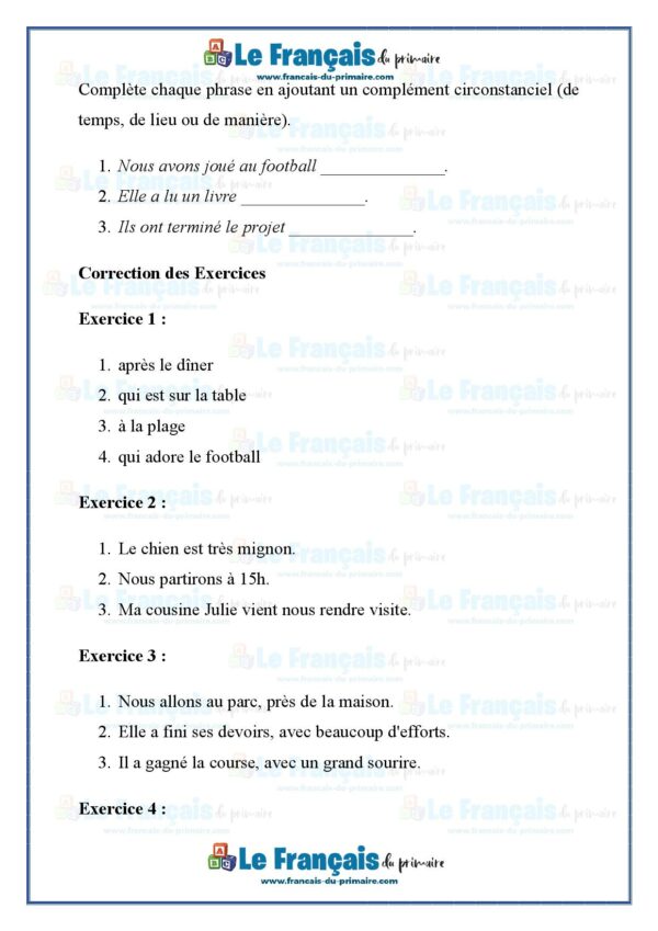 Grammaire: Les compléments circonstanciels | Le français du primaire