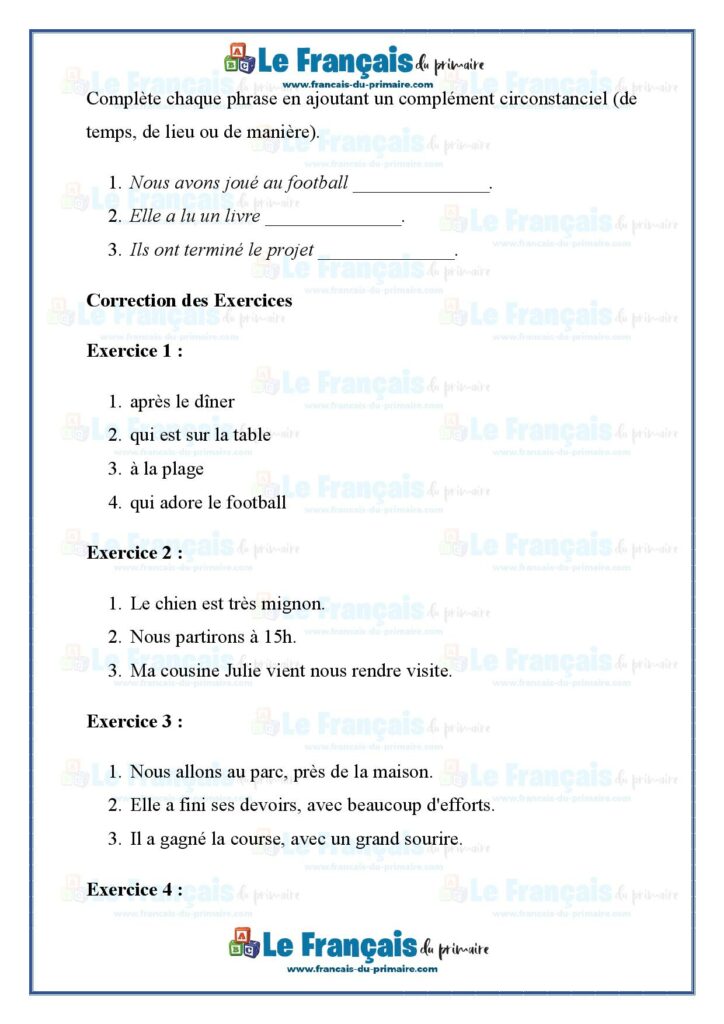 Grammaire: Les compléments circonstanciels | Le français du primaire