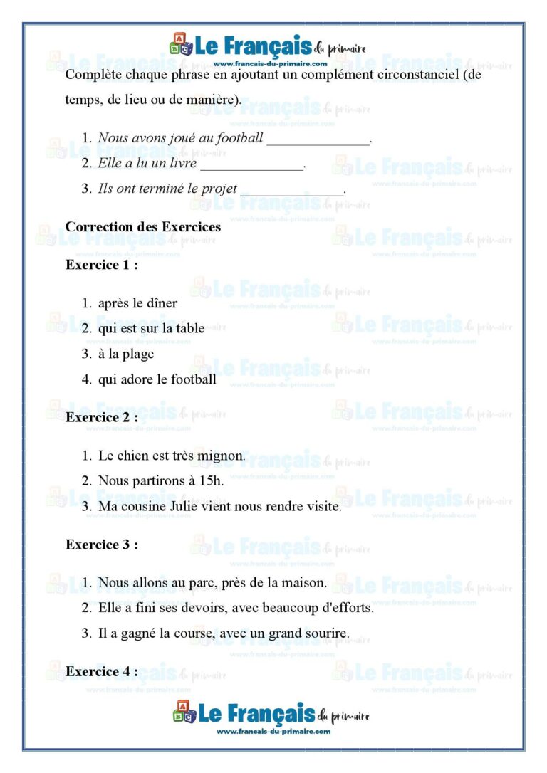 Grammaire: Les compléments circonstanciels | Le français du primaire