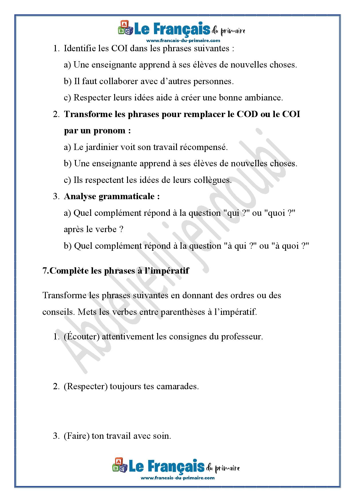 Evaluation Module 1/2/3- 6ème année | Le français du primaire