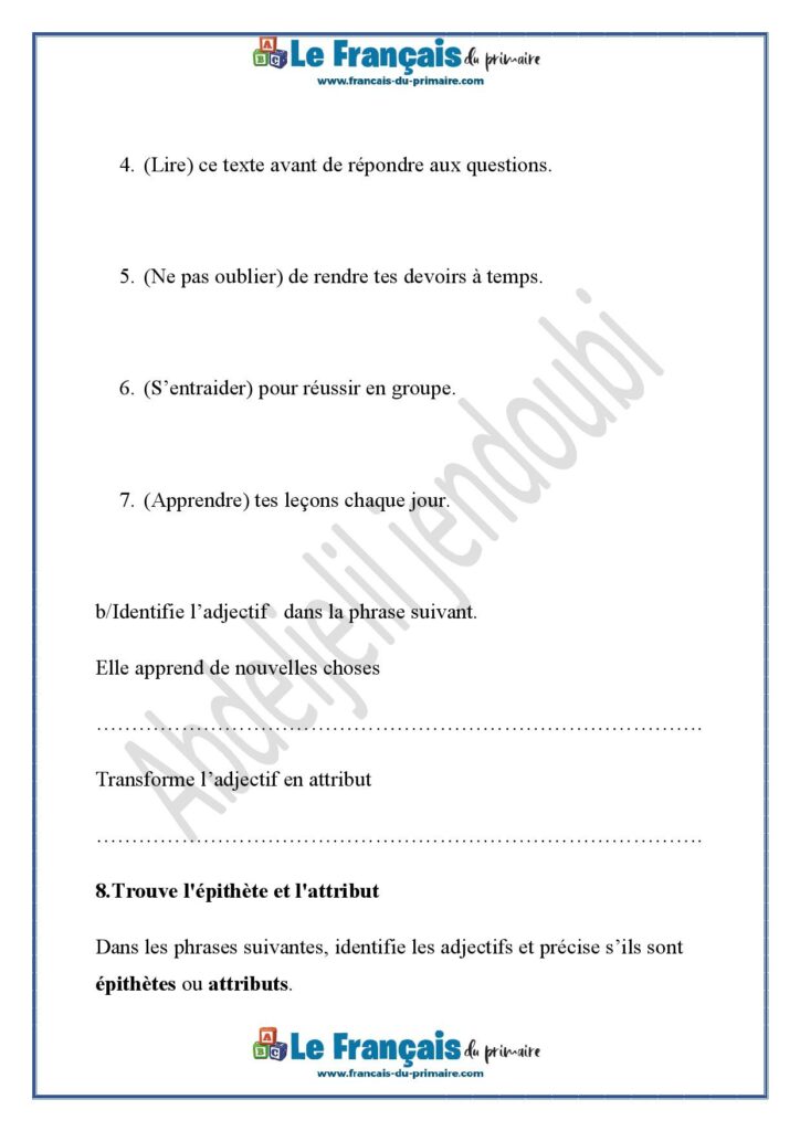 Evaluation Module 1/2/3- 6ème année | Le français du primaire